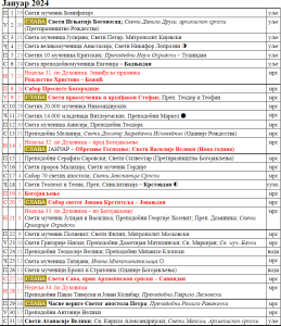Pravoslavni Kalendar 2024 - Neradni Dani Praznici
